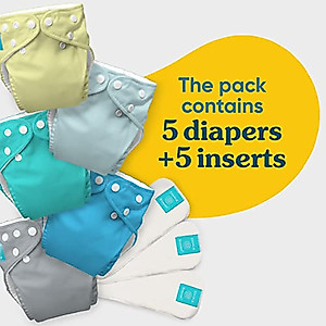 Charlie Banana Baby Washable and Reusable Cloth Diapers, 5 Soft Pocket Diapers and 5 Absorbent Inserts, One-Size, My First Diaper Pastel