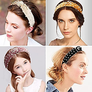 Allucho Pearl Headbands for Women, Beaded Headband Non Slip Wide Top Knot Head Bands, Black White Pink Gold Headband with Pearls Hair Accessories for Women and Girls Daily Festival Gifts