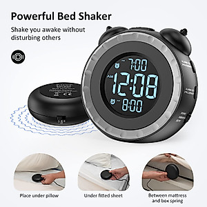 uscce Loud Dual Alarm Clock with Bed Shaker - 0-100% Dimmer, Vibrating Alarm Clock for Heavy Sleepers or Hearing Impaired, Easy to Set, USB Charging Port, Snooze, Battery Backup
