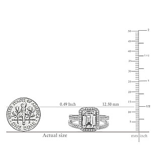 Dazzlingrock Collection Emerald Shape & Round White Cubic Zirconia Halo Engagement Ring in 10K White Gold, Size 7