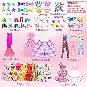 75Pcs Doll Clothes and Accessories Fashion Design kit for 11.5 Inch Doll Dress Up Including 2 Wedding Gown Dresses 1 Fashion Dress 2 Party Dress 8 Mini Dresses 3 Tops and Pants 10 Shoes 6 Necklaces