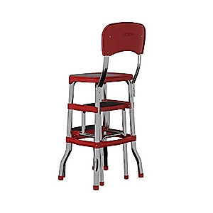 Cosco Retro Counter Chair/Step Stool, Sliding, Red