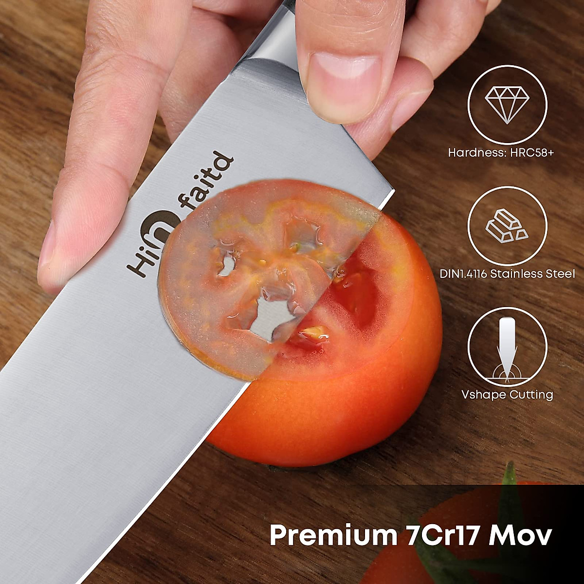 Hinfaitd Chef Knife Premium 7CR17MoV High Carbon Stainless Steel Ultra Sharp Knife, 8 Inch Professional Kitchen Knife, Chefs Knives with Ergonomic Handle