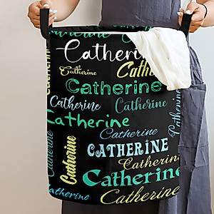 Personalized Laundry Basket Custom Word Art Names Laundry Hamper Collapsible Durable Toys Organizer Storage Bedroom Decor for Boys Girls Adults (Monogrammed 03)