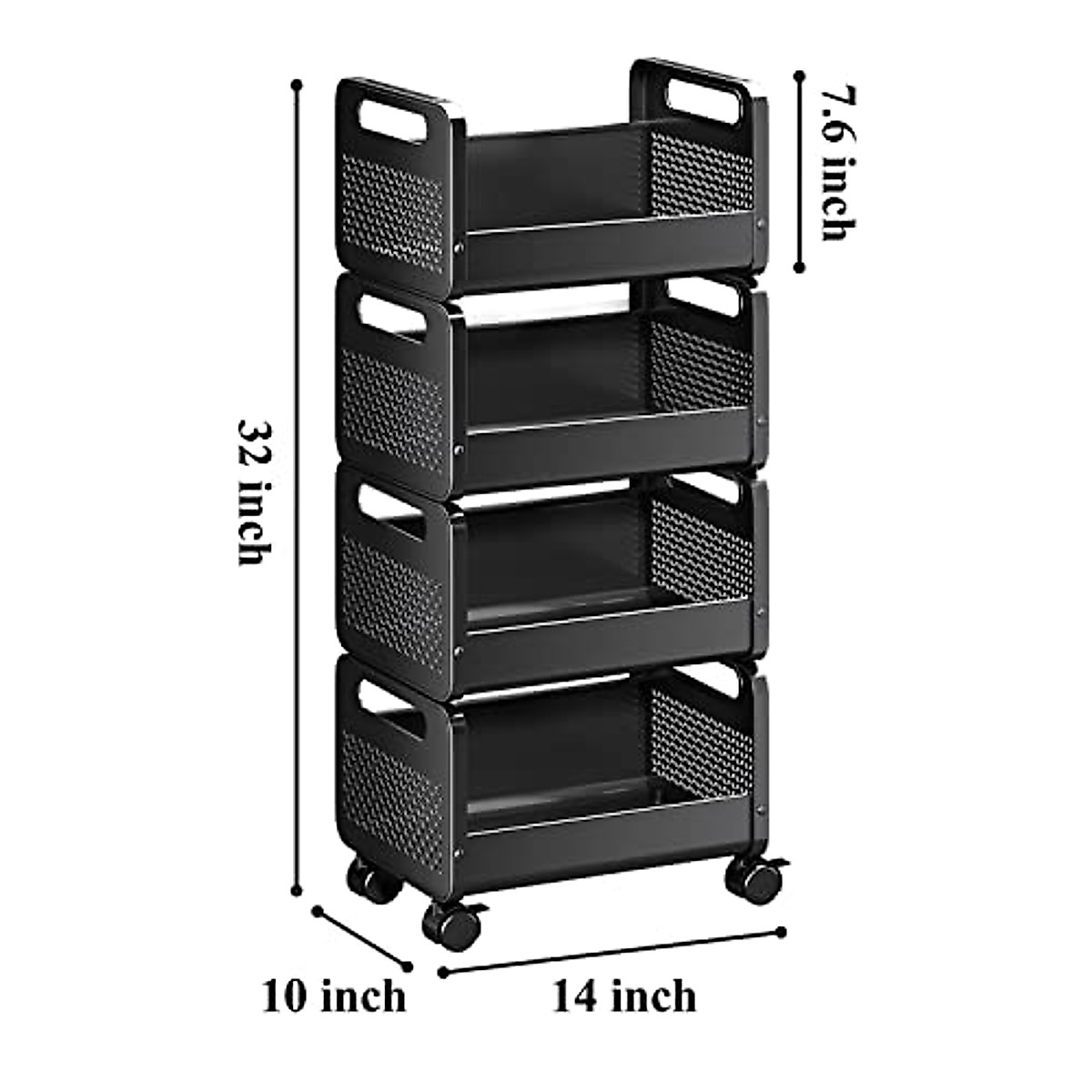 FSLGWRK 4 Tier Rolling Cart, Stackable Metal Kitchen Storage Cart with Wheels, Black