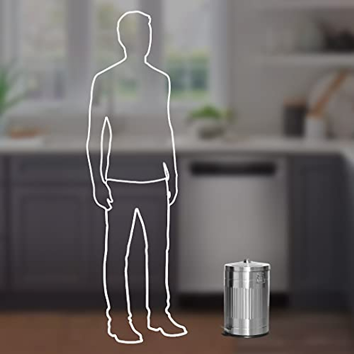 AWENN - Kitchen Garbage Trash Can with Lid and Pedal - Touchless Round Shape Waste Bin - Galvanized Iron Dustbin for Kitchen, Bathroom, Office and Outdoors (3.2 Gallon – 12 Liters)