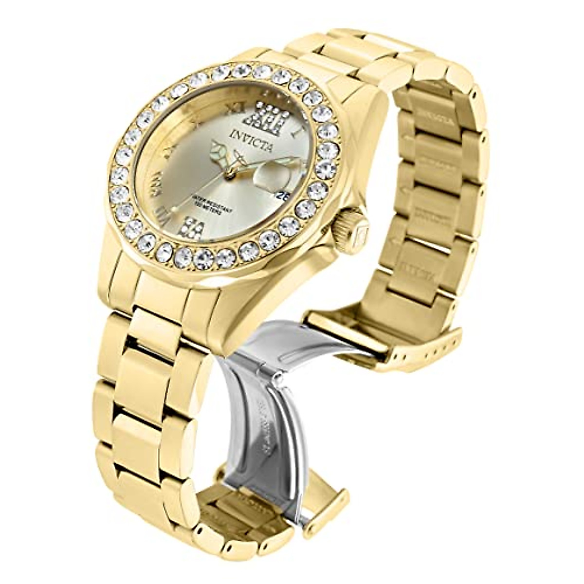 Invicta Women's 15252 Pro Diver Gold Dial Crystal Accented 18k Ion-Plated Stainless Steel Watch