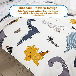 Dinosaur Toddler Bedding Set Ultra Soft Microfiber Toddler Comforter for Baby Girls Boys 4 Pieces Includes Comforter,Flat Sheet, Fitted Sheet and Pillowcase