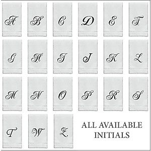 Personalized Initial Fingertip Towels - 2 Pack 11x18 - Black Embroidery On White Towel, Modern Monogrammed Towels, Great Personalized Initial Gift for Women, Teachers, Friends, Bridesmaids Initial M