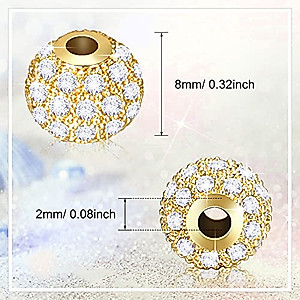 20 Pieces 8 mm Zirconia Cubic Beads, Round Rhinestone Bracelet Spacer Charms,Crystal Zirconia Stones, Ball Beads for Jewelry Making DIY (Gold)