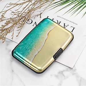 ELFISH Mini RFID Aluminum Wallet Credit Cards Holder Business Card Case Metal ID Case for Men Women（Beach