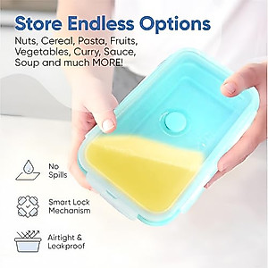 bryantye Set of 4 Collapsible Silicone Food Storage Containers with Lids, Foldable Meal Prep Sets, BPA Free Silicone Bento Lunch Boxes for Kitchen and Camping, Dishwaser Safe, Blue