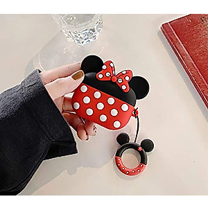 Compatible with Airpods Pro Case,Cute Cartoon Mickey Minnie Mouse Design Soft Silicone Protective Case for Apple Airpods Pro 2019/Airpods Pro 3,Red