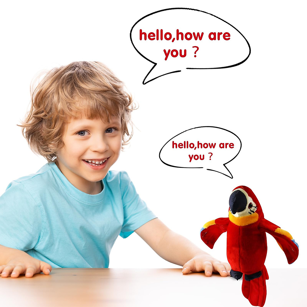 Houwsbaby 9'' Red Talking Parrot Plush Pal Repeat What You Say Recording Stuffed Animal Macaw Electronic Record Interactive Animated Bird Shake Wings Present Birthday Christmas for Kids Boys Girls