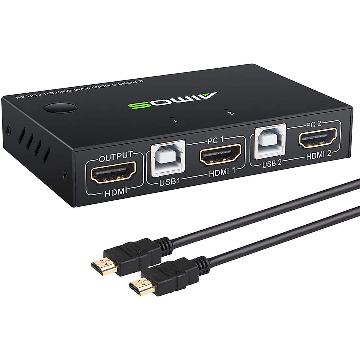 AIMOS KVM Switch 2 Ports, HDMI USB KVM Switcher Support Keyboard Hotkey Switch Way, for 2PC Share One Keyboard Mouse and Monitor, HUD 4K (3840x2160) Supported