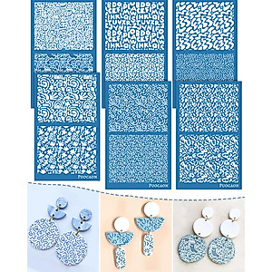 Puocaon Graffiti Silk Screen Stencils - 6 Pcs Reusable Polymer Clay Silk Screen Stencils, Cute Screen Stencils for Polymer Clay Earrings Making, Silk Screen for Transfer Patterns on Polymer Clay