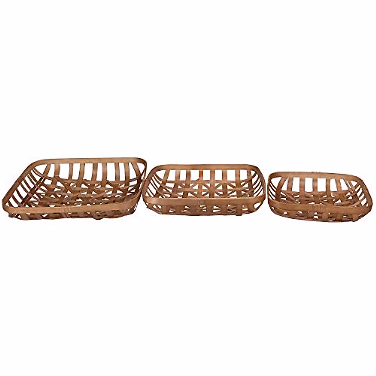 Set of 3 Brown Square Lattice Tobacco Table Top Baskets
