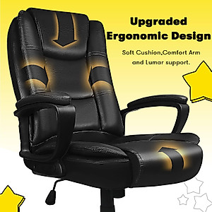 OFIKA Home Office Chair, Big and Tall Chair Heavy Duty Design, Ergonomic High Back Cushion Lumbar Back Support, 400LBS Computer Desk Chair, Adjustable Executive Leather Chair with Armrest (Black)