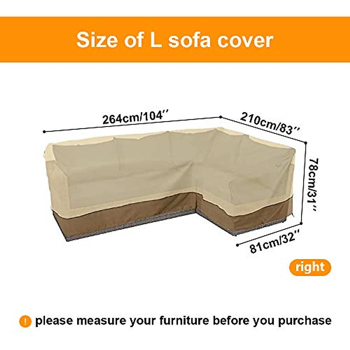 Homsky Outdoor Sectional L Shaped Sofa Cover, 104 inch Patio Furniture Covers Waterproof, Durable Fabric Garden Couch Protector Designed with Windproof Straps and Air Vent(L-Shape Right Facing)