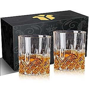 OPAYLY Whiskey Glasses Set of 2, Rocks Glasses, 10 oz Old Fashioned Tumblers for Drinking Scotch Bourbon Whisky Cocktail Cognac Vodka Gin Tequila Rum Liquor Rye Gift for Men Women at Home Bar