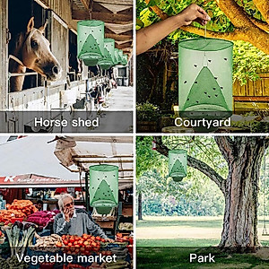 2/8 Set Ranch Fly 𝐓𝐫ap - Reusable Fly 𝐓𝐫ap with 𝐁𝐚it Tray Upgraded Fly 𝐂𝐚𝐭cher Cage Effective Fly Bag for Indoor Outdoor Hanging Family Farms,Stable,Garden,Orchard,Park,Restaurants (2Set)