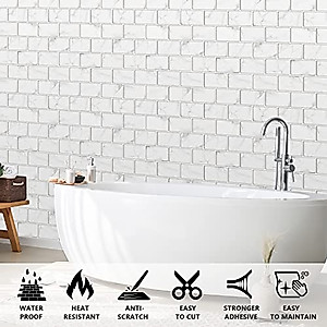 URCOLOR 10-Sheet Peel and Stick Backsplash Tile Sticker for Kitchen,12"x12" Self Adhesive Subway Wall Tiles Stick on Back Splashes for Bathroom White Marble Design