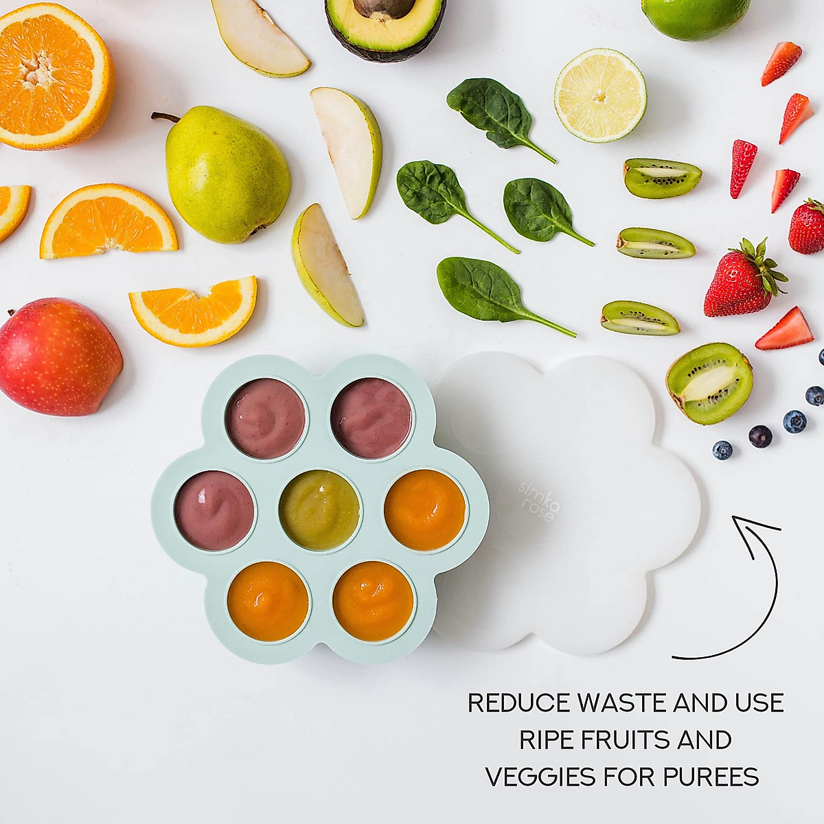 Simka Rose Baby Food Storage Containers - Freezer Safe Tray Silicone Baby Food Freezer Storage Tray Molds Breast Milk Freezer Tray - 2.5 Oz BPA Free with Clip-on Lid for homemade Purees & Breastmilk