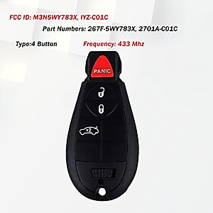 Key Fob Replacement Fit for 2008-2013 Dodge Charger Journey Durango/ 2008-2014 Grand Caravan Challenger/ 2008-2011Chrysler 300 Keyless Entry Remote Start Control M3N5WY783X, Set of 2