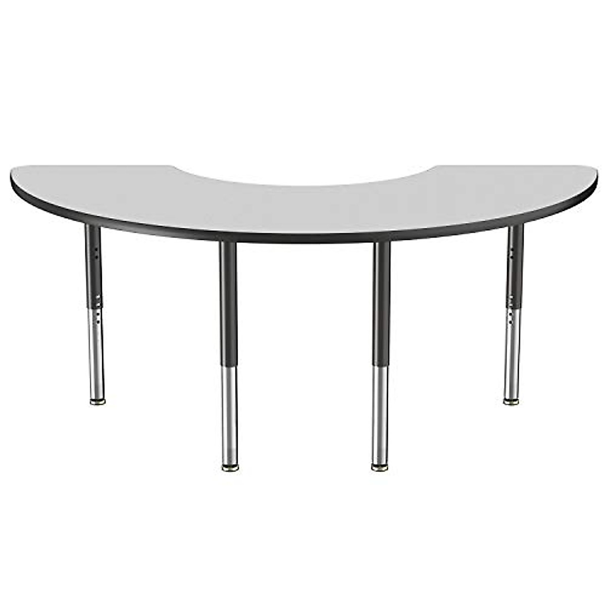 Factory Direct Partners 10076-GYBK Mobile Half Moon Activity School and Office Table (36" x 72"), Super Legs with Glides and Casters, Adjustable Height19-30" - Gray Top and Black Edge