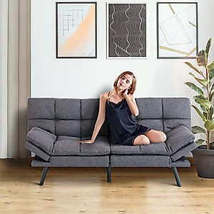 Opoiar Bed, Memory Foam Futon Couch, Modern Adjustable Armrests Backrests Folding Love seat for Small Spaces, Convertible Sofa Daybed Linen Sofabed, Twin, Sofa-01