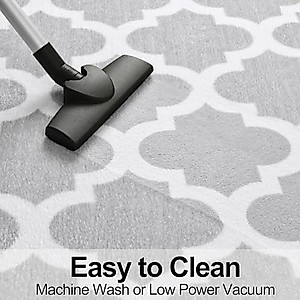 Jelymark Shag Moroccan Area Rug for Living Room, 4x6 Feet Modern Geometric Rug, Fluffy Distressed Faux Wool Floor Carpet, Memory Foam Rug for Bedroom Nursery Kids Room Home Decor, Light Grey/White