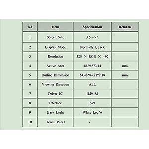 SANZAMELIN 3.5-inch TFT LCD 320 X480 Resolution SPI Interface IPS Full View with capacitance TP Touch Screen