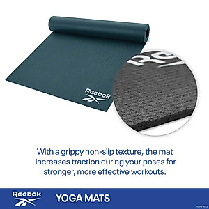 Reebok Yoga Mat - 4mm Thick Lightweight, Compact, Rollable, and Cushioned Supportive Workout Mat for Yoga, Pilates, and General Exercise & Fitness - Non Slip Yoga Mat with Grippy Texture - Black