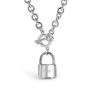 Dankadi Women 925 Sterling Silver Key Lock Pendant Necklace Fashion Solid Silver Rolo Chain Charm Choker Accessories Fine Jewelry Gift (18 inches)