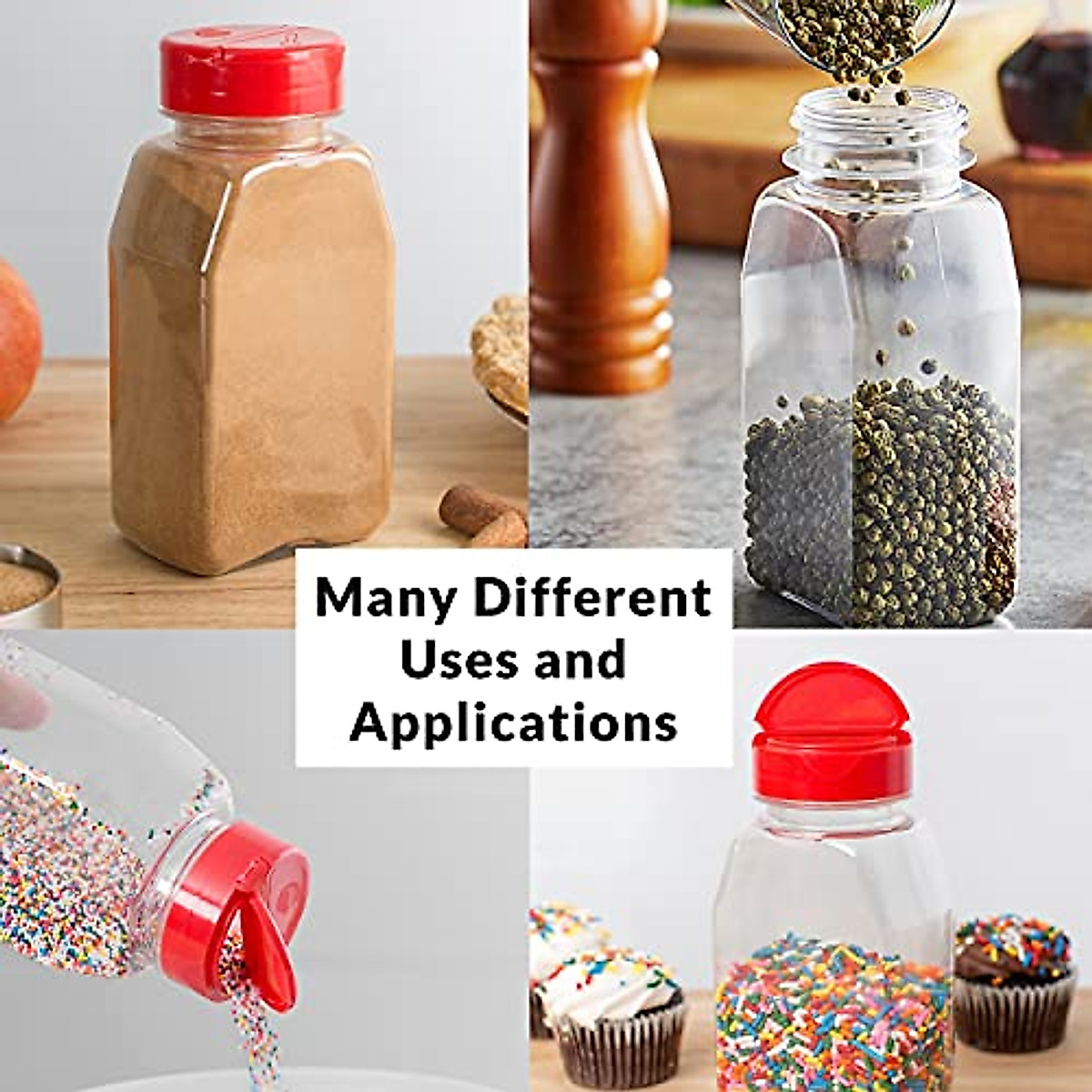 Skyway Supreme Large 16 OZ Clear Plastic Spice Bottles Seasoning Containers Jars - Set of 2 - Flap Cap with Pour and Sifter Spice Shaker - Durable Refillable Perfect For Herbs Spices Rubs - BPA Free