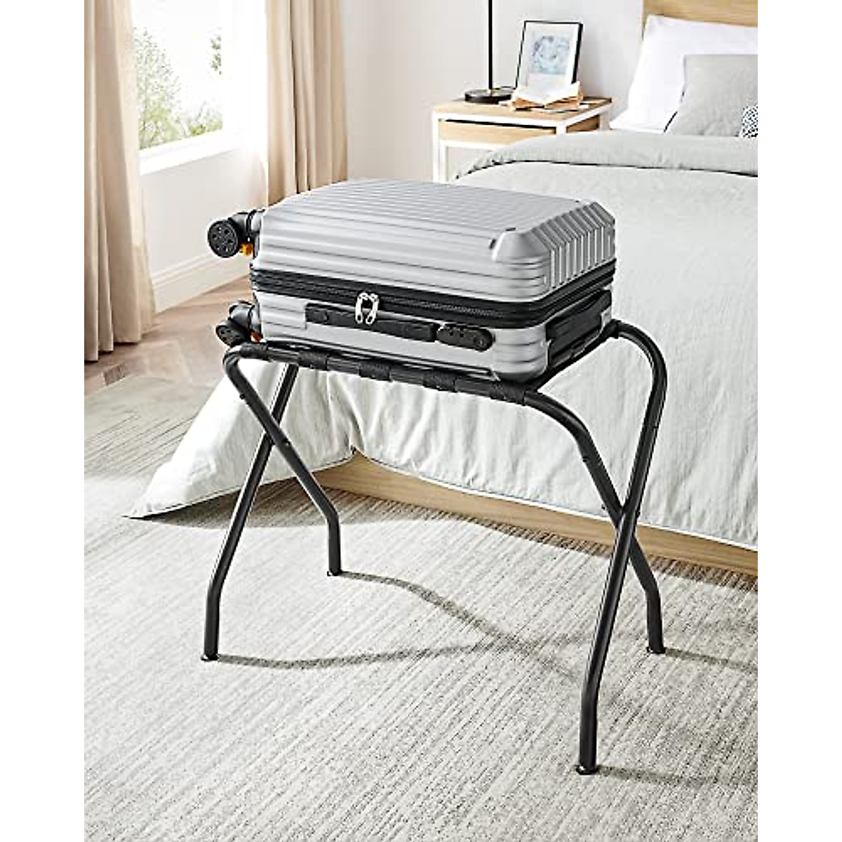 SONGMICS Luggage Rack, Pack of 2, Luggage Racks for Guest Room, Suitcase Stand, Steel Frame, Foldable, for Bedroom, Black URLR64B-2