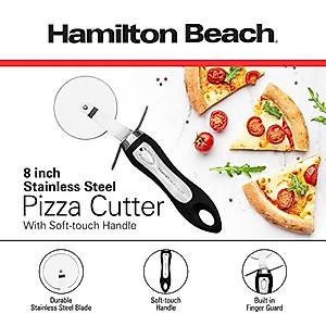 Hamilton Beach Pizza Cutter 8in soft touch handle, Premium Stainless Steel Pizza Slicer, Easy to Clean & Cut Pizza Wheel - Super Sharp, Non-Slip Handle & Dishwasher Friendly ? Black