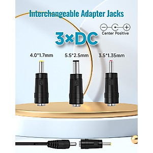 12V 1A 5ft Power Supply Adapter,100-240V 50/60Hz AC to DC 12V 1000mA 12W 5.5mm*2.1mm Universal Wall Charger with DC Connectors 5.5 * 2.5mm/3.5 * 1.35mm/4.0 * 1.7mm, Center Positive, UL FCC VI