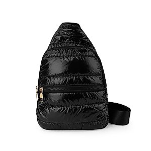 Puffy Sling Bag for Women Men Unisex Quilted Sling Bag Puffer Chest Bag Crossbody Daypack Travel Hiking Small Chest Bag (Black)