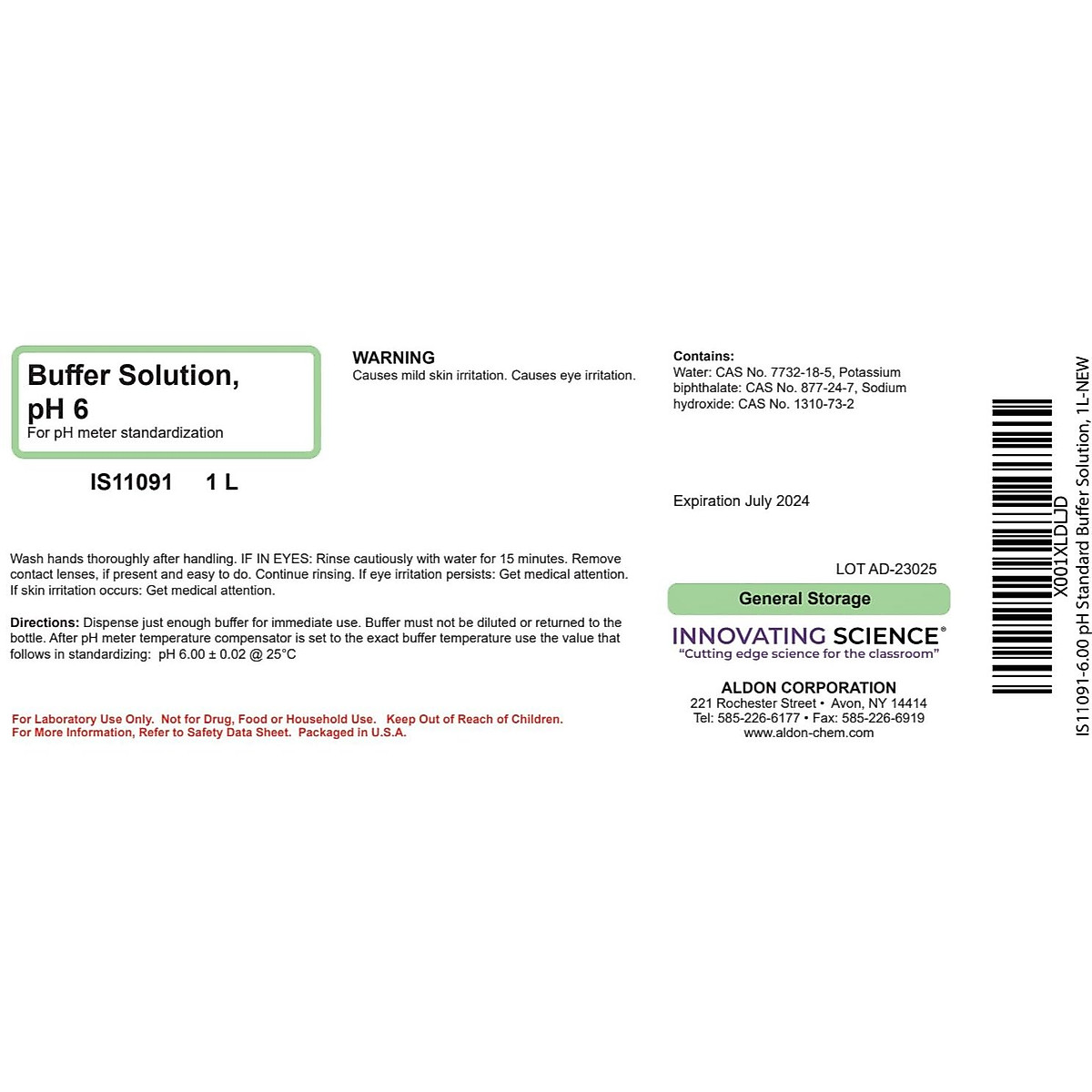 ALDON Innovating Science 6.00 pH Standard Buffer Solution, 1L - The Curated Chemical Collection