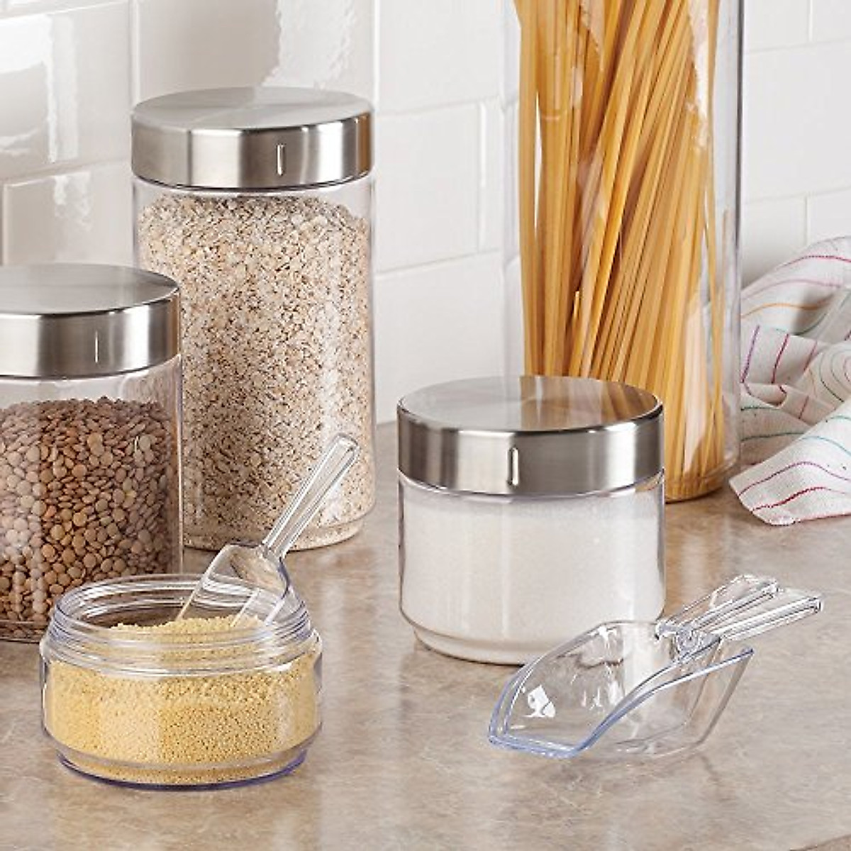 iDesign Large Plastic Scoop Measuring Cups – Set of 4, Pet Food, Coffee Grounds, Versatile Scoop, 2.25" x 1.25" x 6.5", 1/3 Cup, Clear