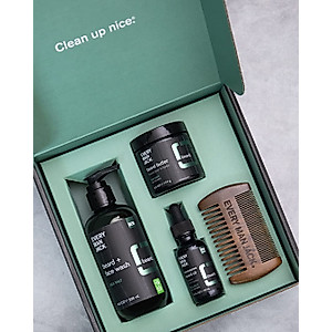 Every Man Jack Mens Sea Salt Beard Kit - Perfect for Every Guy - Includes Four Full-Sized Grooming Essentials - Beard + Face Wash, Beard Oil, Beard Butter + Beard Comb