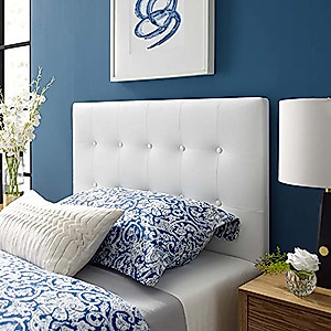 Modway Emily Tufted Button Faux Leather Upholstered Twin Headboard in White