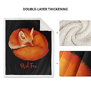 Jekeno Red Fox Sherpa Blanket Soft Warm Print Throw Blanket Lightweight Travelling Camping Lightweight Travelling Camping for Women Adults Gift 50"x60"