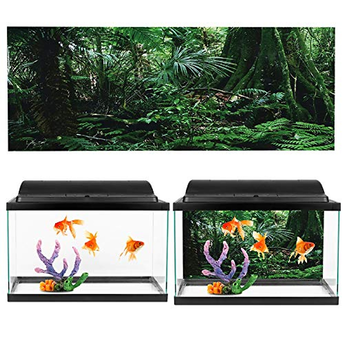 SH-RuiDu Aquarium Background, Durable PVC Reptile Box Rainforest Background Poster Fish Tank Wall Picture Painting Decoration Self Adhesive Sticker for Fish Tank Reptile Box Decorations