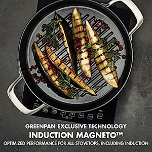 GreenPan GP5 Hard Anodized Advanced Healthy Ceramic Nonstick, 11" Round Grill Pan, PFAS-Free, Induction, Dishwasher Safe, Oven & Broiler Safe, Black