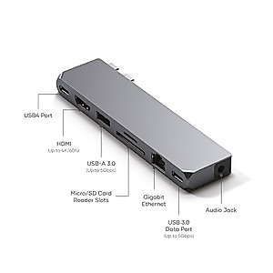 Satechi USB C Hub Multiport Adapter Pro Hub Max - USB4, USB-A Data, USB-C Data, Gigabit Ethernet, SD/Micro SD Port and Audio Jack - for M2/ M1 MacBook Pro/Air (Space Gray)