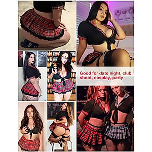 Avidlove Lingerie Sets for Women Sexy Naughty School Girl Role Play Custom Cosplay Lingerie with Mini Skirt(Black,M)