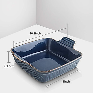 KOOV Ceramic Bakeware, 8x8 Baking Dish, Square Baking Pan, Ceramic Baking Dish, Brownie Pans for Cake Dinner, Kitchen, Texture Series (Aegean)