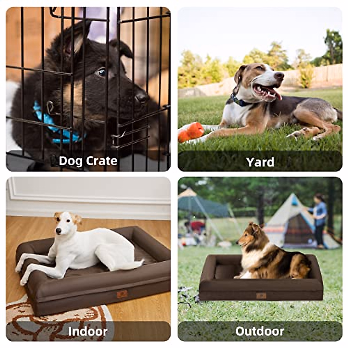 Hygge Hush Summer Waterproof Dog Bed, Washable Dog Bed with Removable Cover and Bolster, Orthopedic Dog Bed with Nonskid Bottom (X Large / 42"x30", Brown)